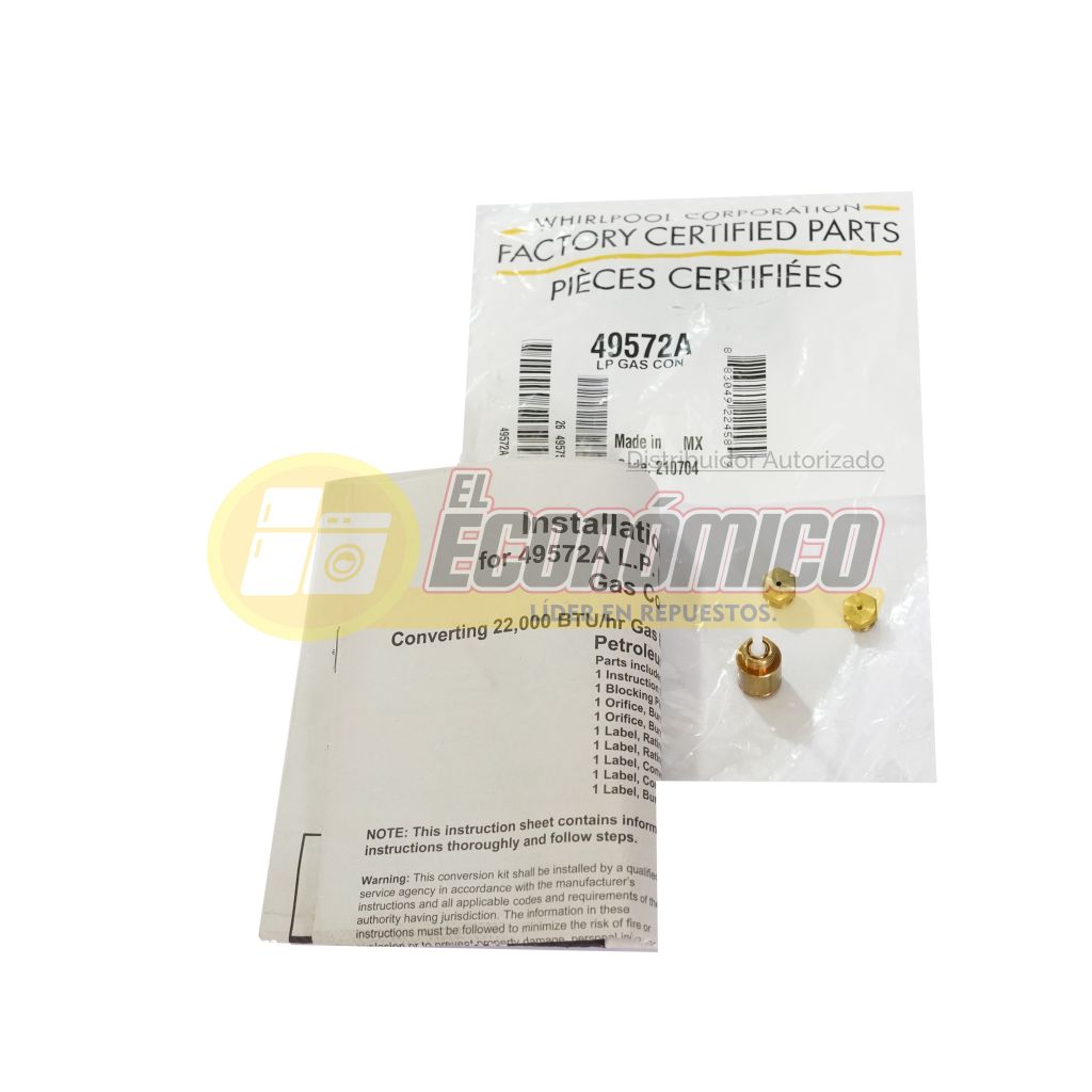 KIT DE CONVERSION PROPANO SEC. WHIRLPOOL / 49572A / ORIGINAL IMPORTADO